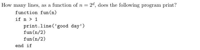 Solved How, many lines, as a function of n = 2d, does the | Chegg.com