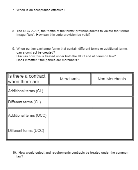 Common Law Vs Ucc Chart