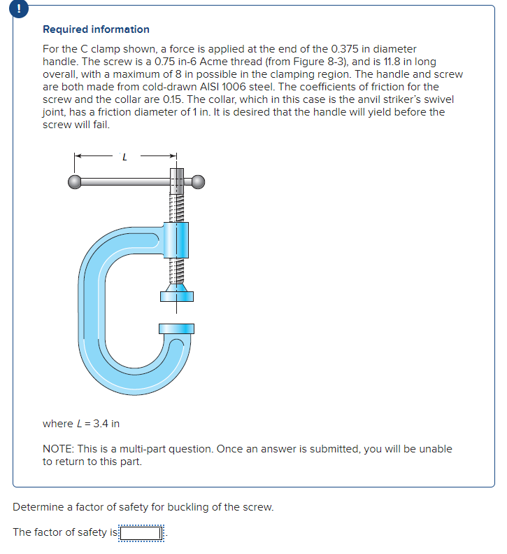Solved Required information For the C clamp shown, a force | Chegg.com