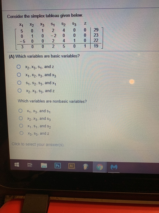 Solved Consider The Simplex Tableau Given Below X X2 X3 S1 