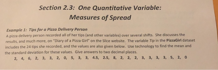Solved Section 2.3: One Quantitative Variable Measures of | Chegg.com