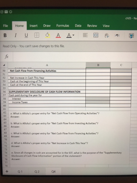 Insert Draw Formulas Data Review View Read Only-You | Chegg.com
