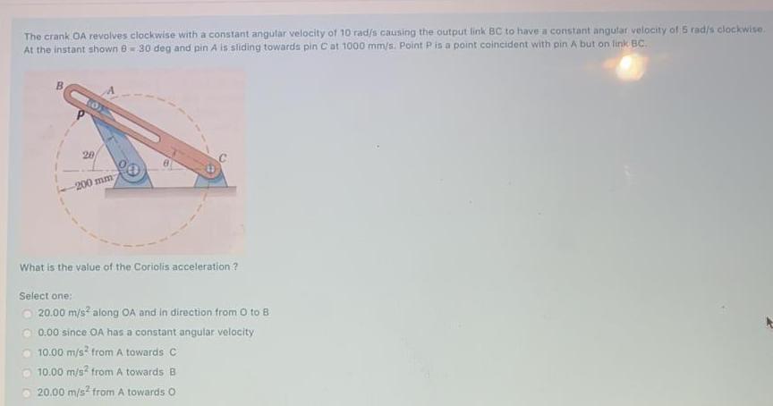 The crank OA revolves clockwise with a constant | Chegg.com