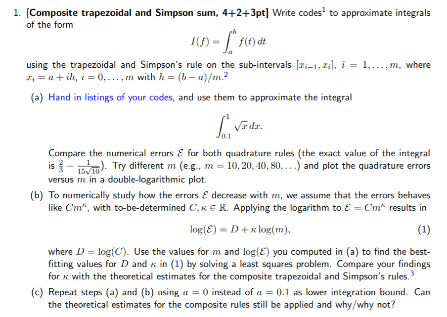 Solved 1. (Composite trapezoidal and Simpson sum, 4+2+3pt] | Chegg.com