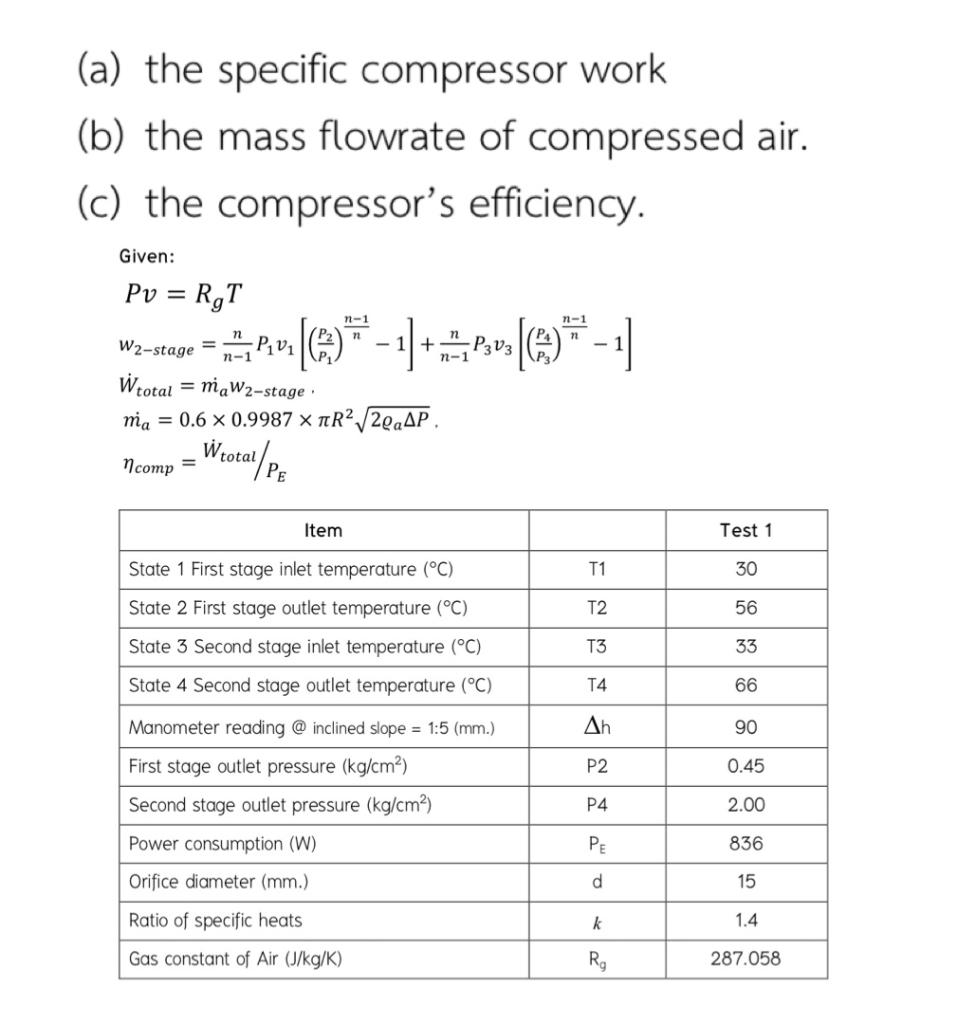 [Solved]: (a) the specific compressor work (b) the mass fl