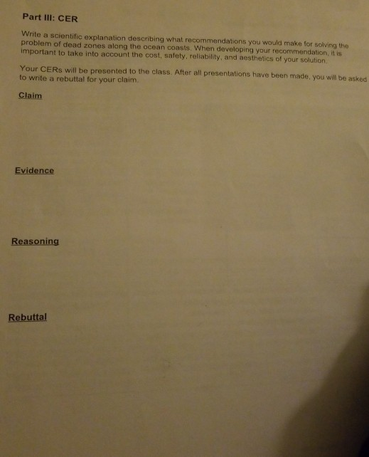 Solved Part III: CER Write a scientific explanation | Chegg.com