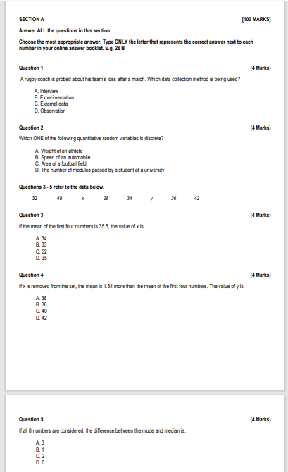 Solved SECTION A[100 ﻿MARKS]Answer ALL the questions in this | Chegg.com