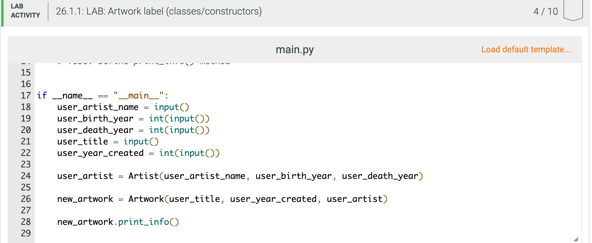 Solved Define the Artist class with a constructor to | Chegg.com