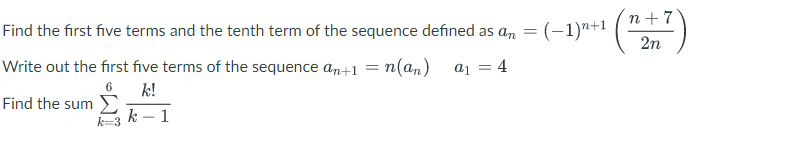 Solved Find the first five terms and the tenth term of the | Chegg.com