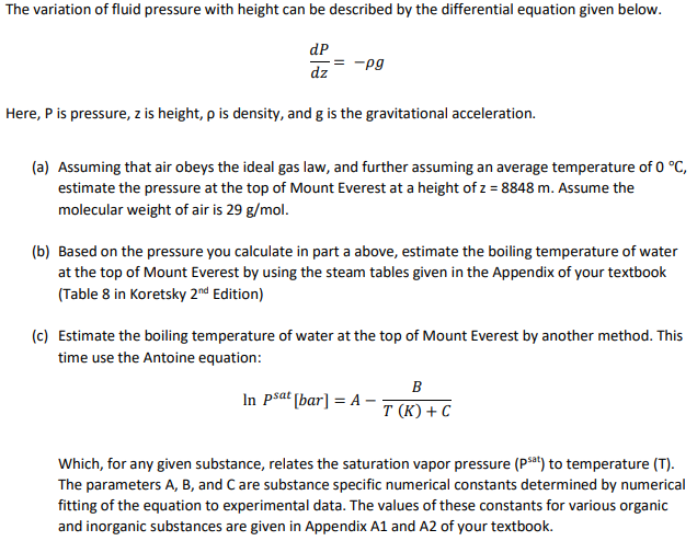 The variation of fluid pressure with height can be | Chegg.com