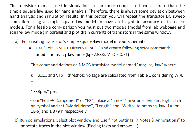 The transistor models used in simulation are far more | Chegg.com