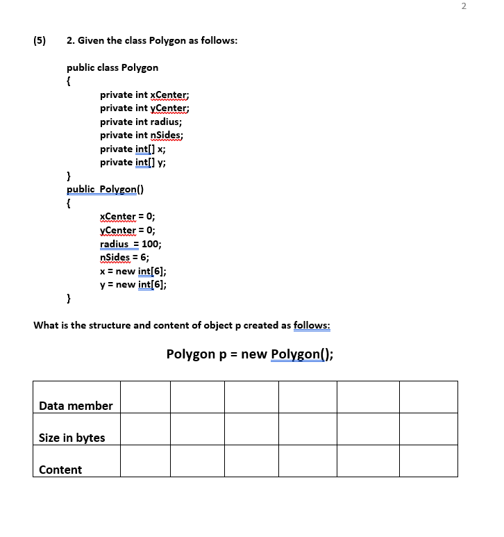 Solved (5) 2. Given the class Polygon as follows: public | Chegg.com