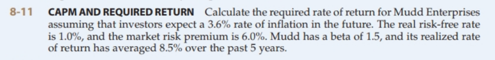Solved 8-11 CAPM AND REQUIRED RETURN Calculate the required | Chegg.com