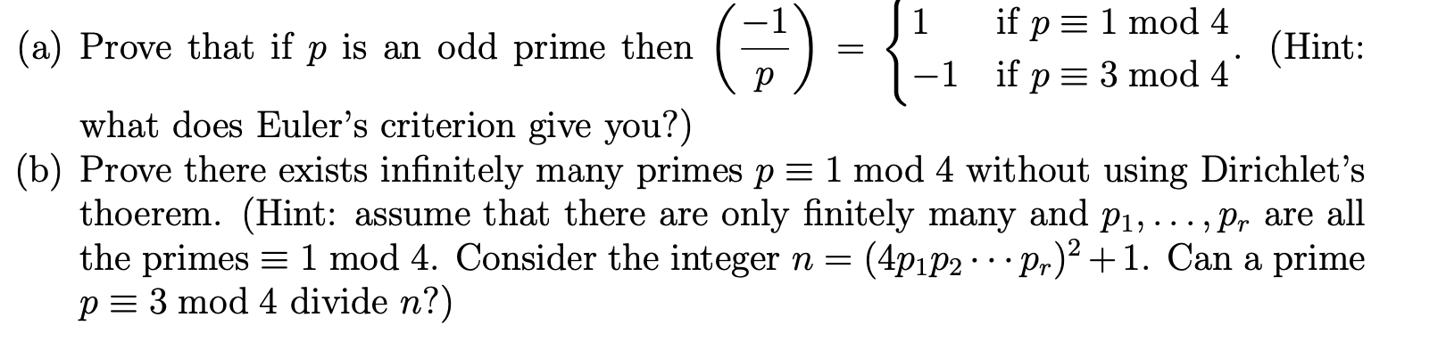 Solved (a) Prove that if p is an odd prime then (p−1)={1−1 | Chegg.com