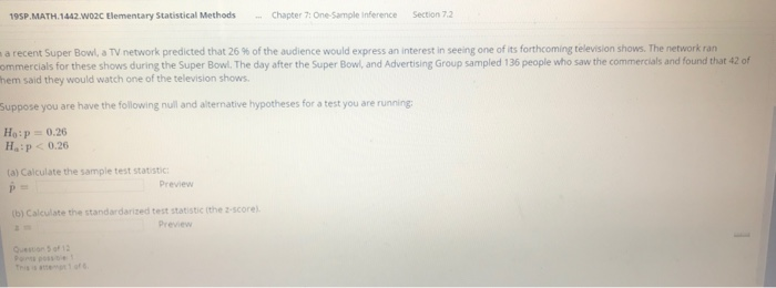 Solved 19SP.MATH.1442.WO2C Elementary Statistical Methods | Chegg.com