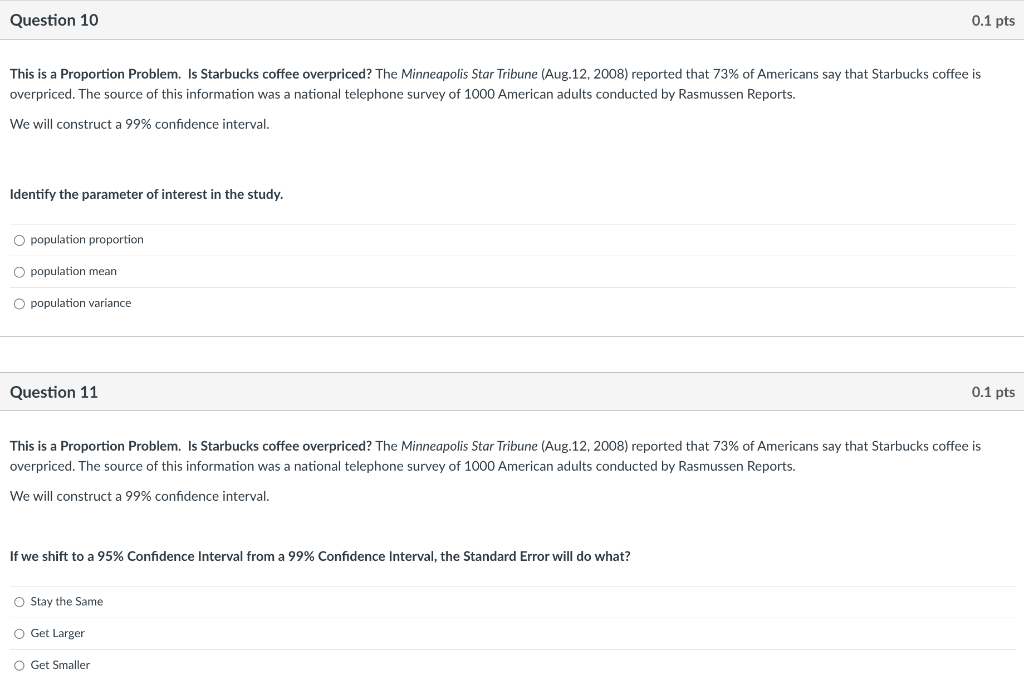 Solved This is a Proportion Problem. Is Starbucks coffee | Chegg.com