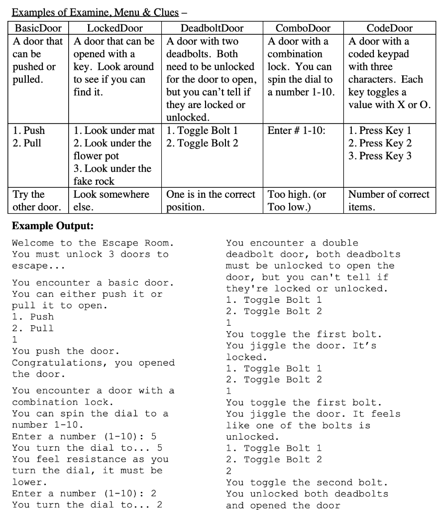 Solved Escape Room Write a program that simulates an escape | Chegg.com