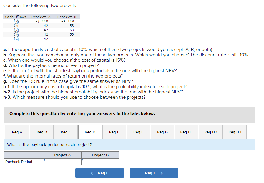 Solved Consider the following two projects: a. If the | Chegg.com