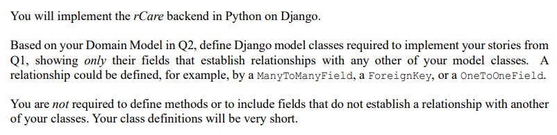 Solved You will implement the rCare backend in Python on | Chegg.com