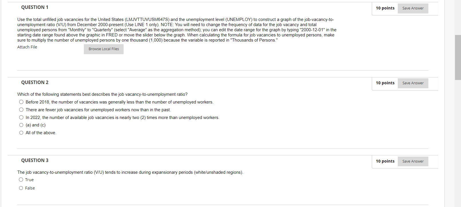 QUESTION 1 Use the total unfilled job vacancies for | Chegg.com