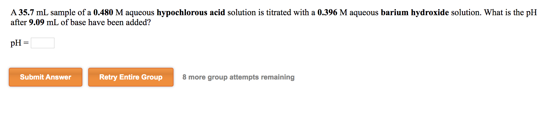 Solved A 35.7 mL sample of a 0.480 M aqueous hypochlorous | Chegg.com