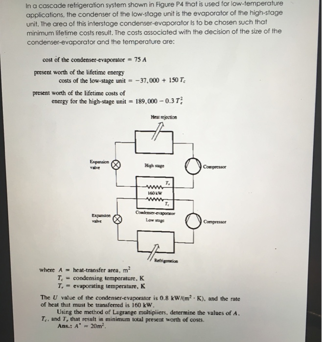 Solved In a cascade refrigeration system shown in Figure P4 | Chegg.com