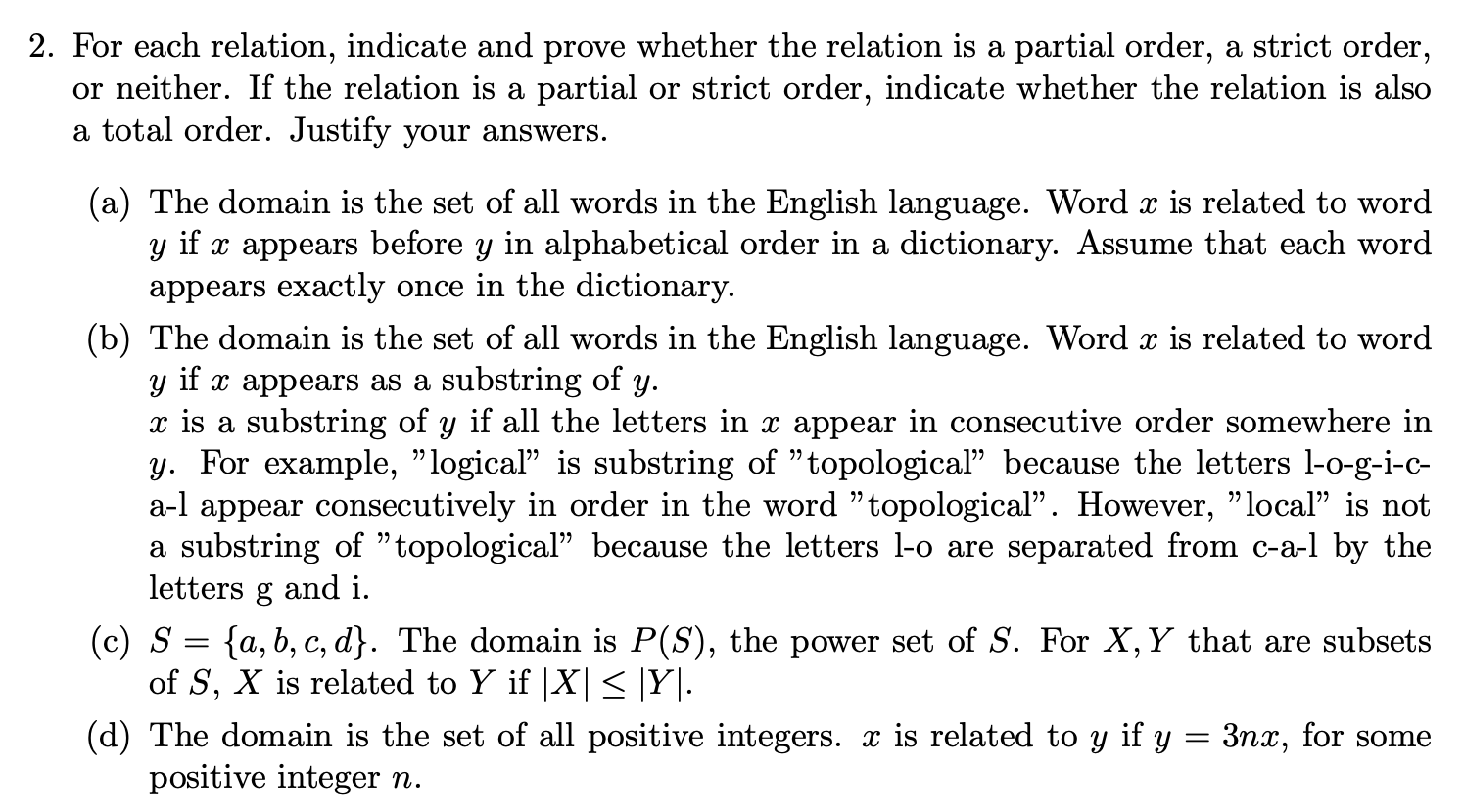Solved 2. For each relation, indicate and prove whether the | Chegg.com