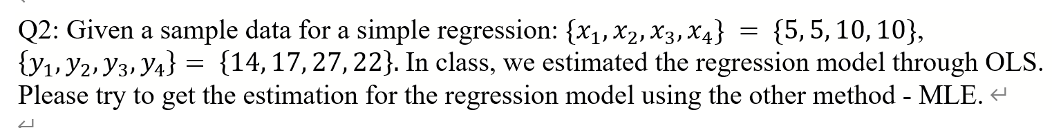 Q2: Given a sample data for a simple regression: | Chegg.com