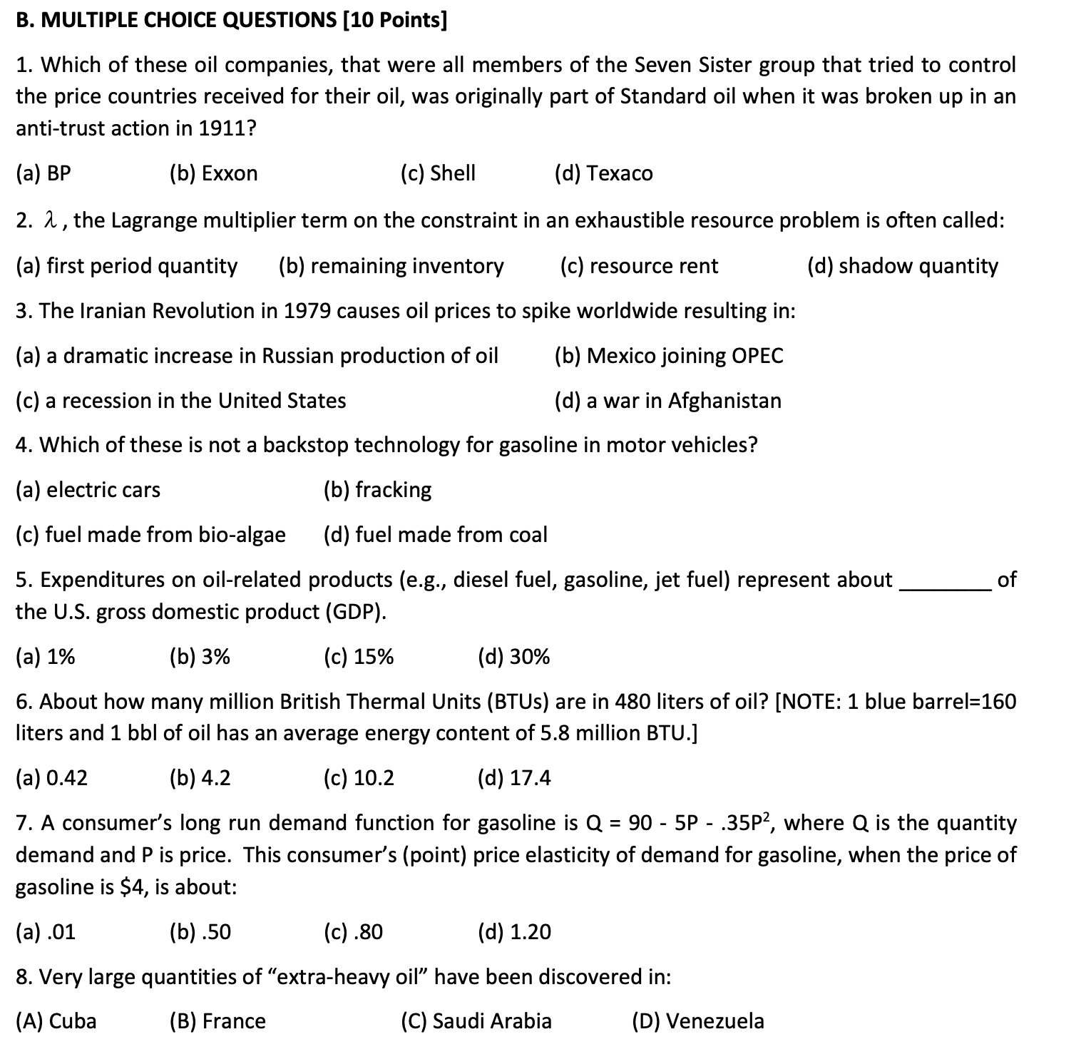 Solved B. MULTIPLE CHOICE QUESTIONS [10 Points] 1. Which of | Chegg.com