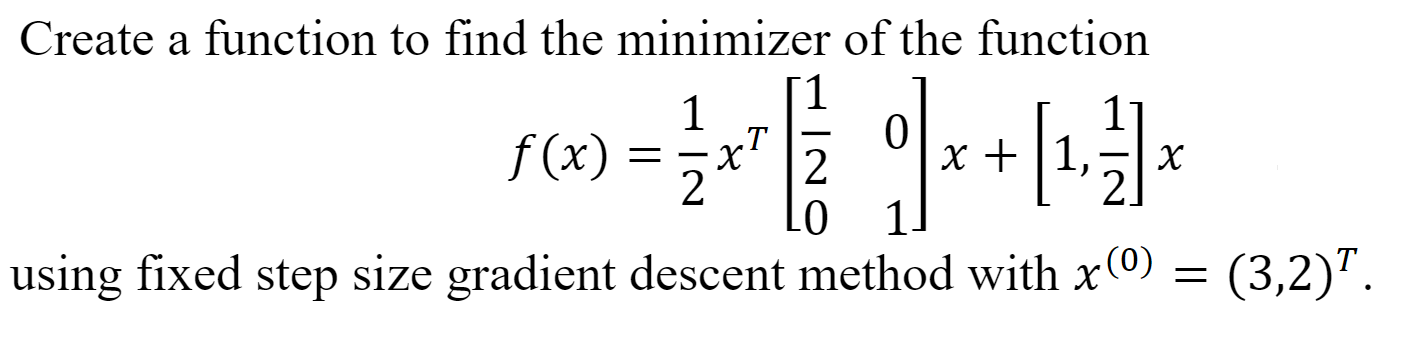 Solved Create a function to find the minimizer of the | Chegg.com