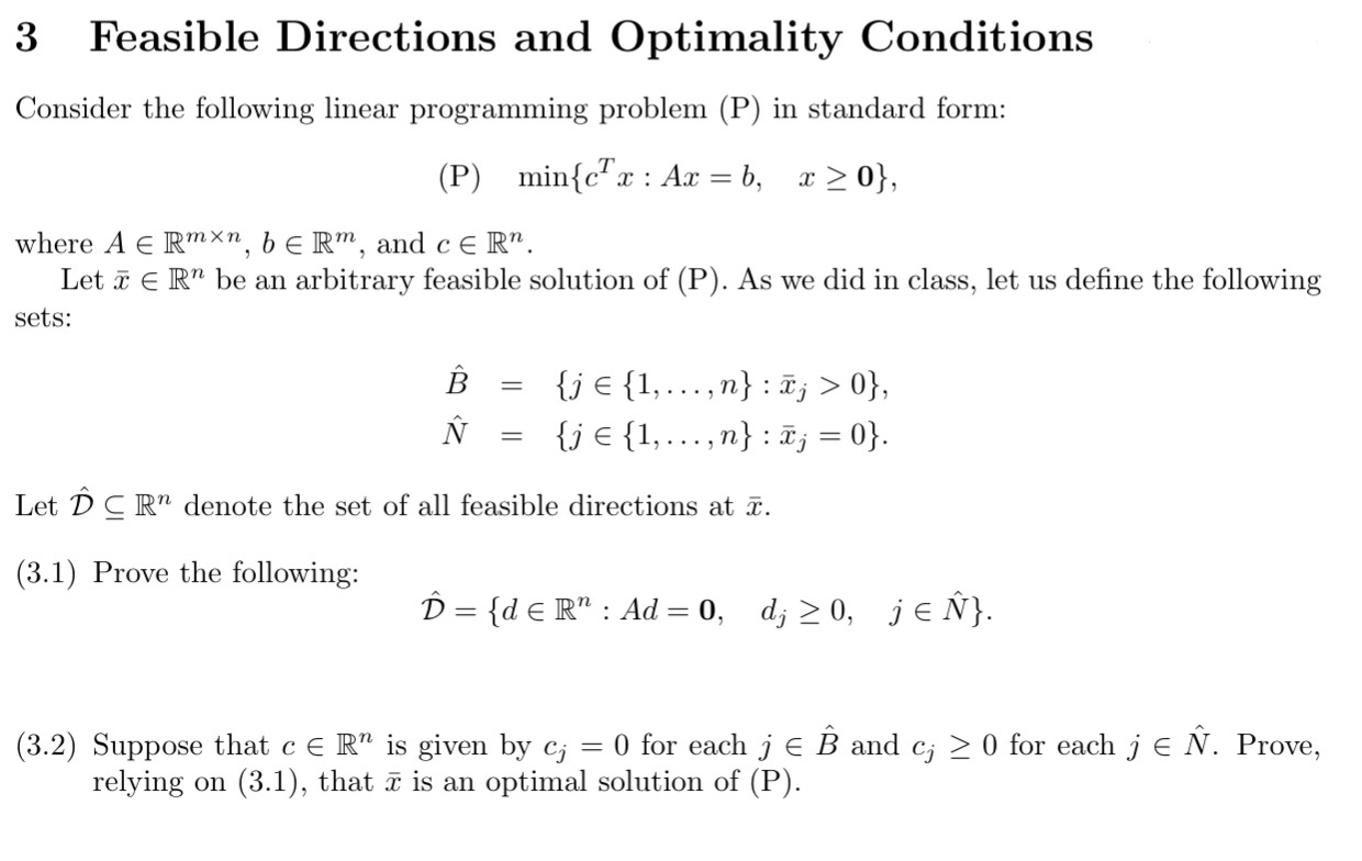 Solved 3 Feasible Directions and Optimality Conditions | Chegg.com