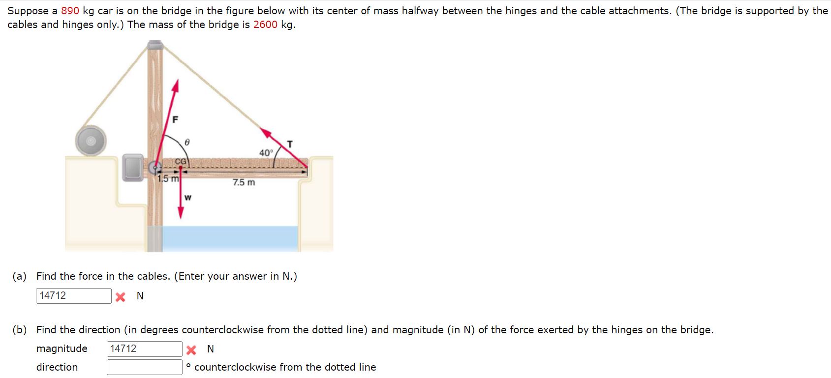 Solved Suppose a 890 kg car is on the bridge in the figure | Chegg.com