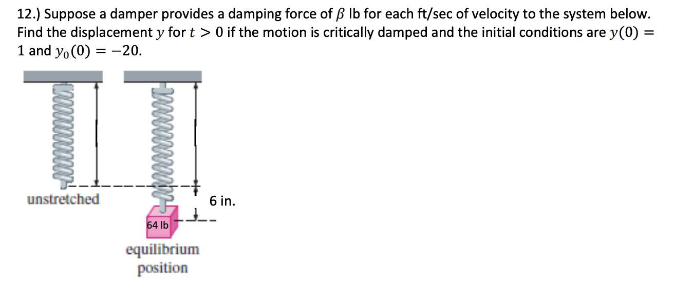 Solved 12.) Suppose a damper provides a damping force of ß | Chegg.com