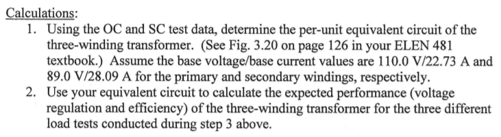 Calculations: 1. Using the OC and SC test data, | Chegg.com