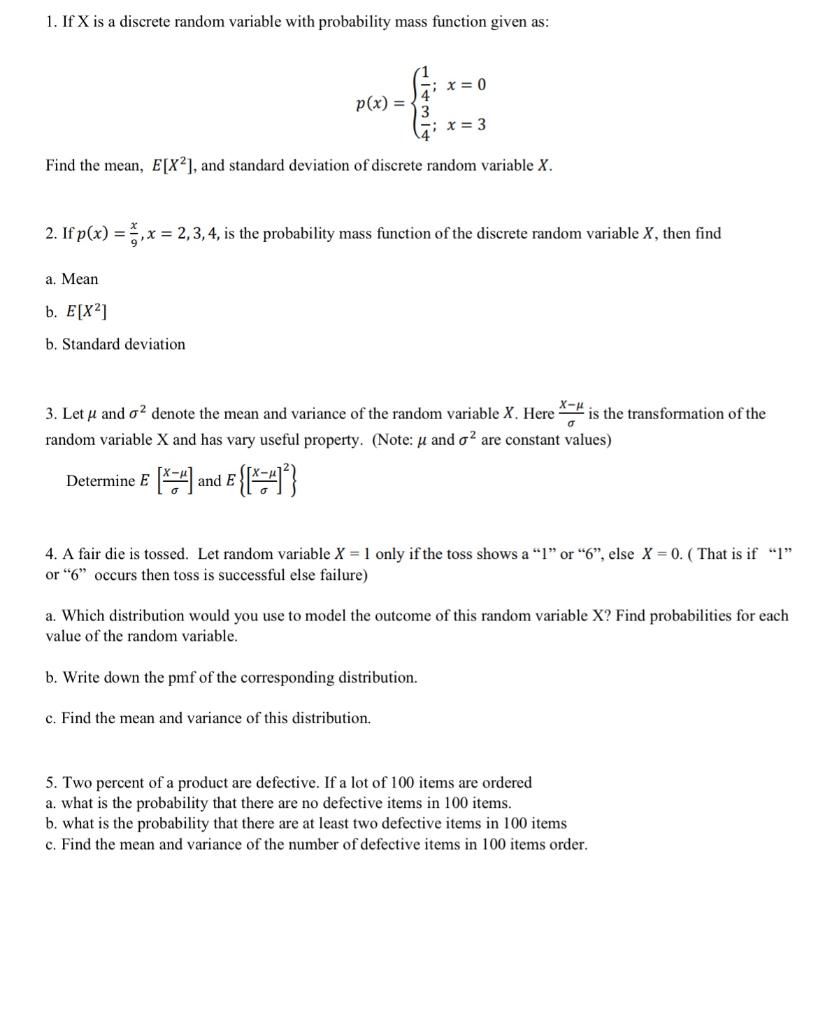 Solved 1. If X is a discrete random variable with | Chegg.com