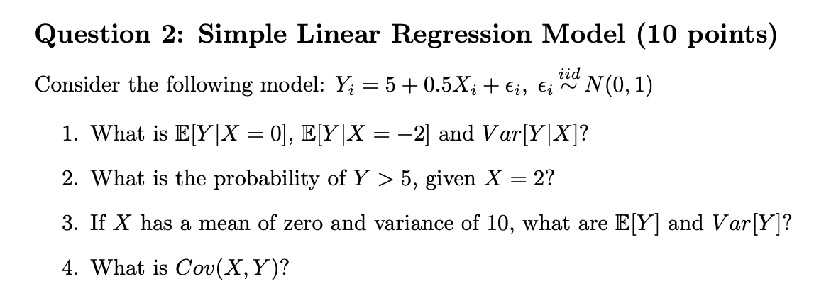 Solved Question 2: Simple Linear Regression Model (10 | Chegg.com