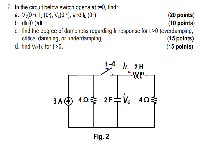 Solved 2. In the circuit below switch opens at t=0, find: a. | Chegg.com