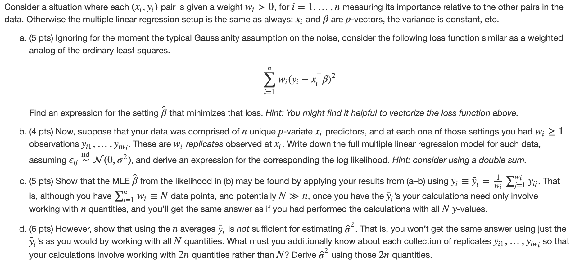 Consider a situation where each (Xi, yi) pair is | Chegg.com