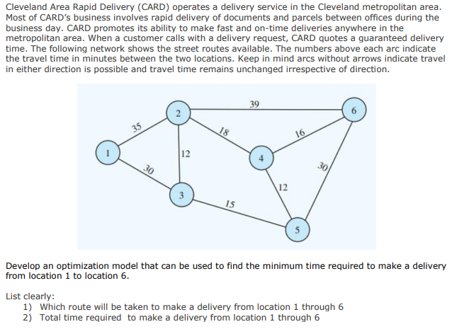 Solved Cleveland Area Rapid Delivery (CARD) operates a | Chegg.com