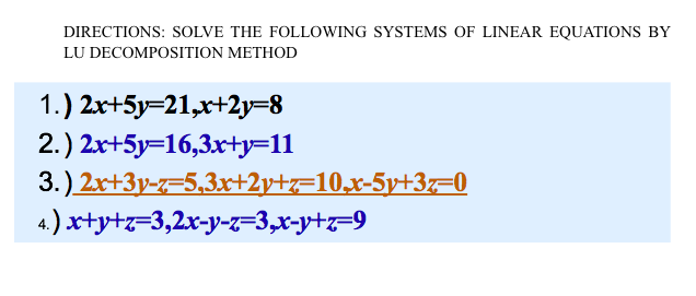 Solved DIRECTIONS: SOLVE THE FOLLOWING SYSTEMS OF LINEAR | Chegg.com
