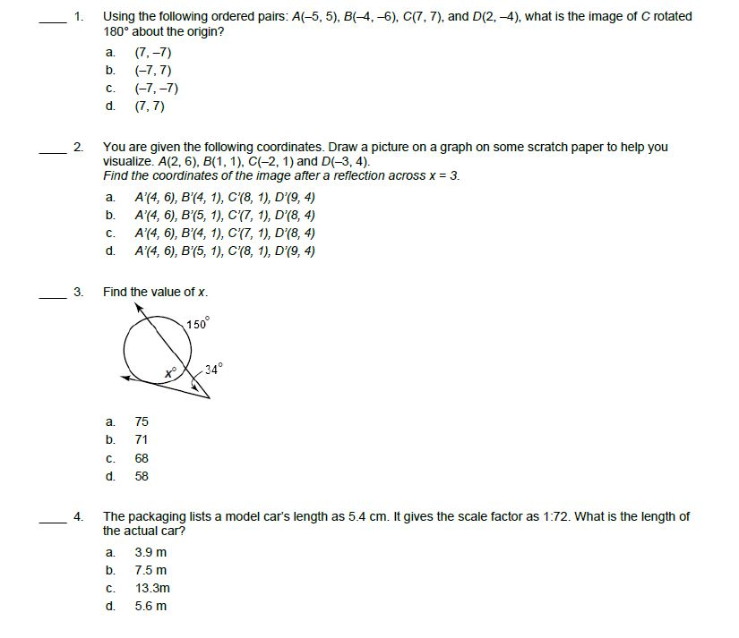 Solved 1. Using the following ordered pairs: A(-5, 5), B(-4, | Chegg.com