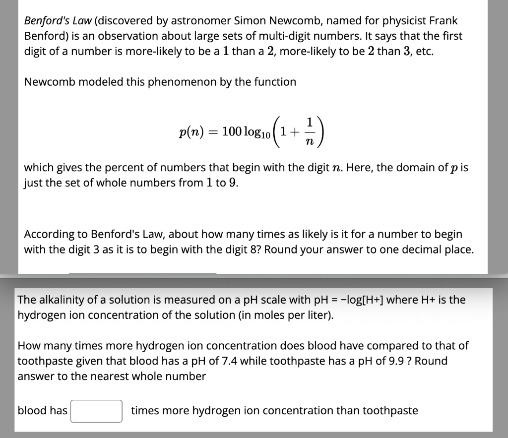 Solved Benford's Law (discovered by astronomer Simon | Chegg.com