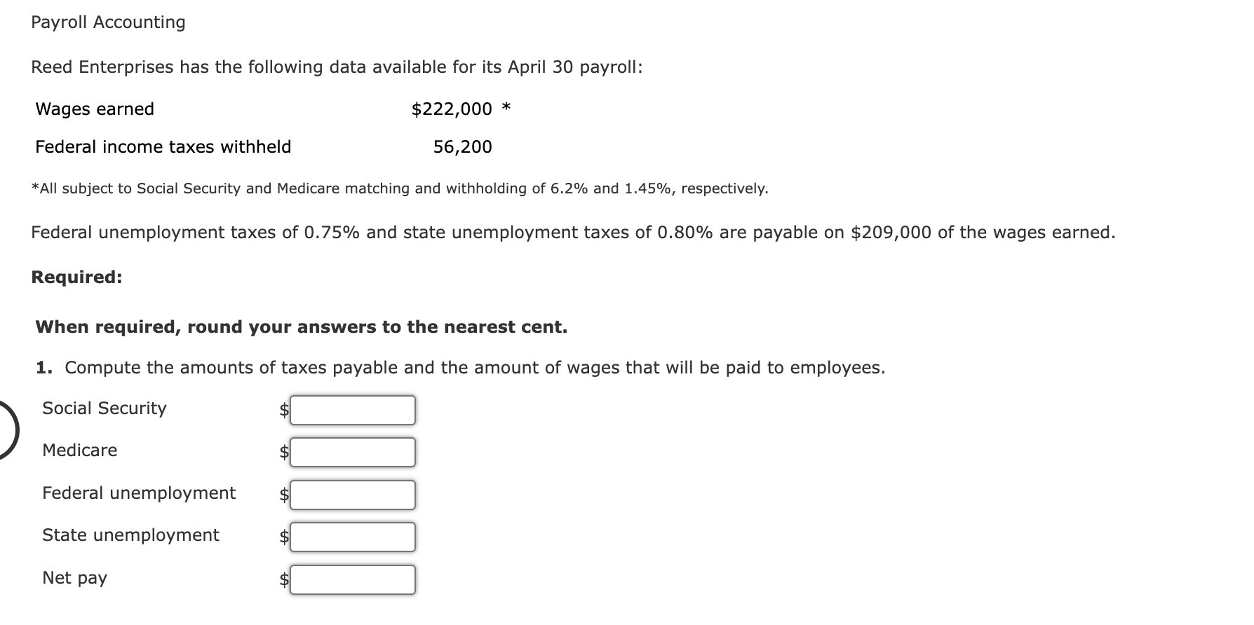 Solved Payroll Accounting Reed Enterprises has the following | Chegg.com