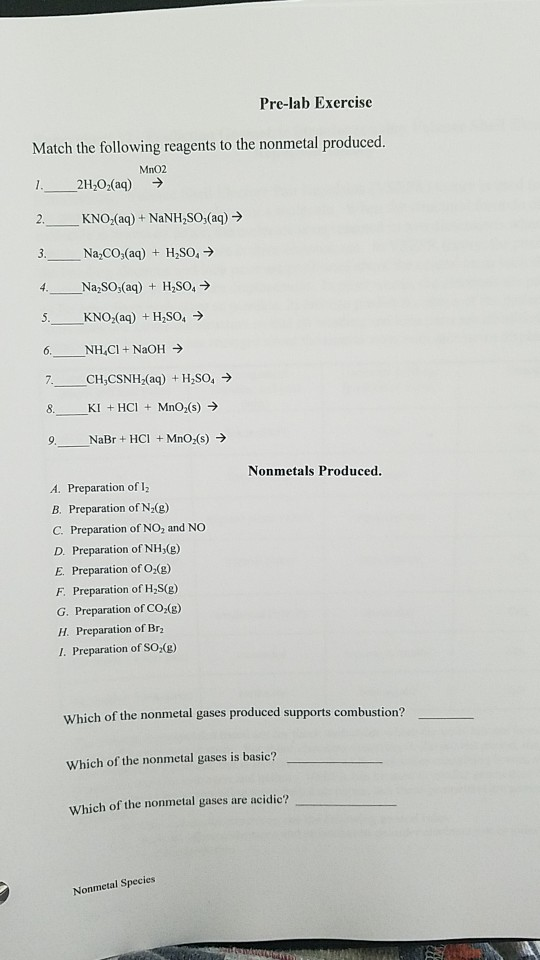 Solved Pre-lab Exercise Match the following reagents to the | Chegg.com