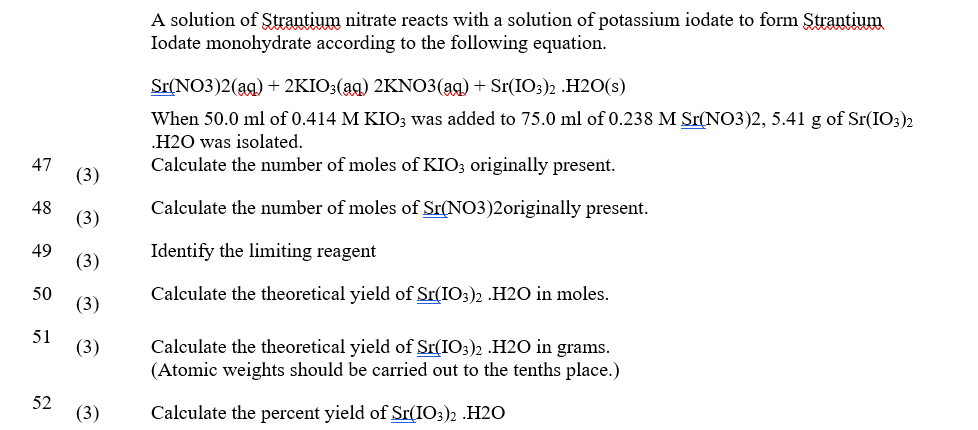 Solved A solution of Strantium nitrate reacts with a | Chegg.com