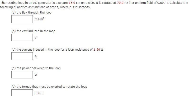 Solved The rotating loop in an AC generator is a square 15.0 | Chegg.com