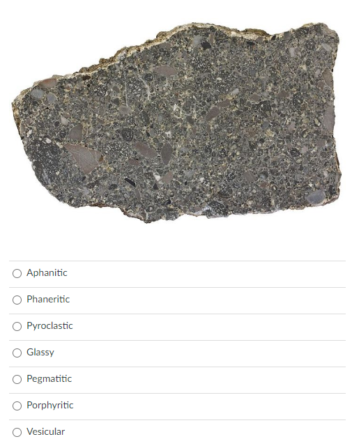 Solved Aphanitic Phaneritic Pyroclastic Glassy Pegmatitic | Chegg.com