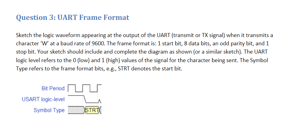Question 3 Uart Frame Format Sketch The Logic