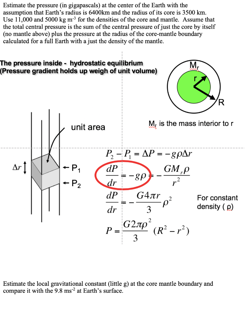 Solved Estimate the pressure (in gigapascals) at the center | Chegg.com