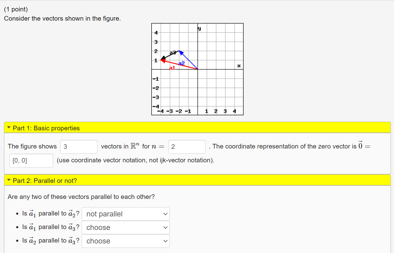 Solved (1 point) Consider the vectors shown in the figure. - | Chegg.com